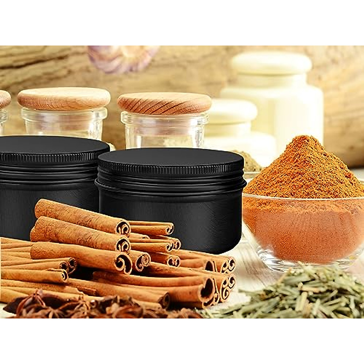 6 Pack 4 oz Aluminum Tins Airtight Storage Tins Containers Bulk Tins with Screw Lids for Kitchen, Storing Spices, Candies, Lip Balm, Salve,Black