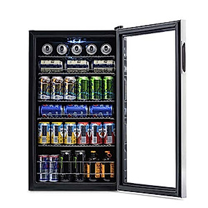 NewAir Beverage Refrigerator Cooler | 126 Cans Free Standing with Right Hinge Glass Door | Mini Fridge Beverage Organizer Perfect For Beer, Wine, Soda, And Cooler Drinks | AB-1200