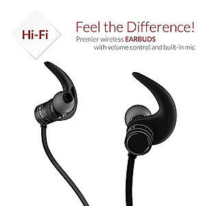 Crave Octane Wireless Bluetooth Earphones, in-Ear Sweat and Water Resistant Stereo Headphones Earbuds with 8 Hour Battery, Magnetic Ends, Built-in Mic - Black