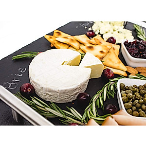 Slate Cheese Board Set with Handles | 9 pcs - 12" x 16" Serving Tray, Stainless Steel Cheese Knife Set with Ceramic Bowls + Soapstone Chalk