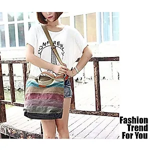 SNUG STAR Canvas Handbag Multi-Color Striped Lattice Cross Body Shoulder Purse Bag Tote-Handbag for Women (Multi Color B)