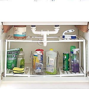 The Lakeside Collection Adjustable Under Sink Storage - Expandable Shelf for Bathroom/Kitchen Organization