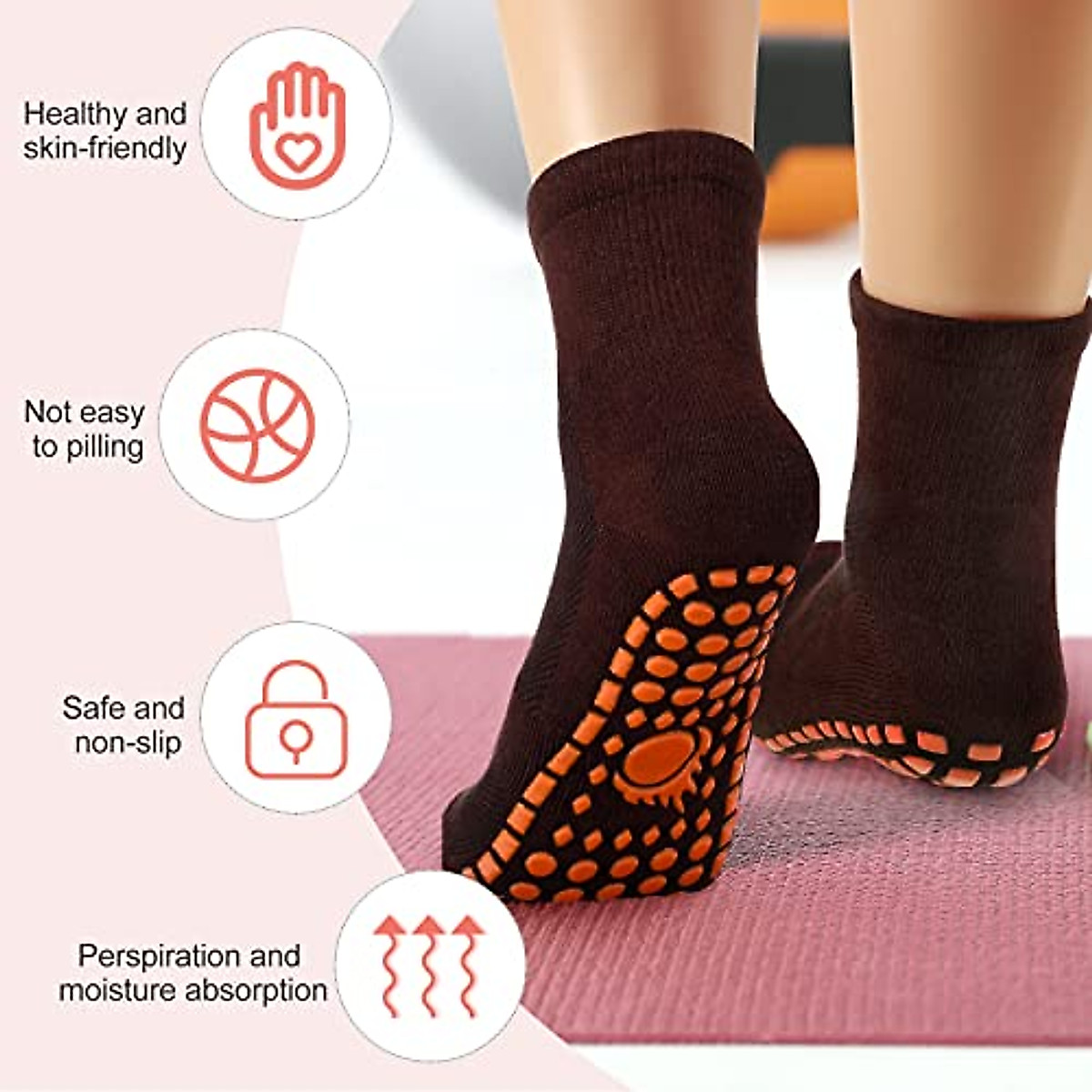 Geyoga 10 Pairs Non Slip Yoga Socks Anti Skid Sticky Grippers Socks Hospital Slipper Socks for Men Women Pilates Ballet Barre (Classic Colors)