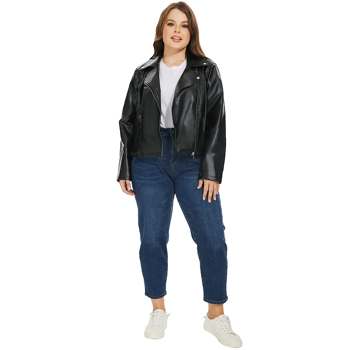 Fahsyee Women's Faux Leather Jackets - Black Zip Up Plus Size Motorcycle Short PU Moto Biker Outwear Fitted Slim Coat 4X