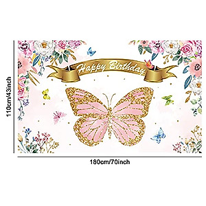 Butterfly Birthday Party Backdrop Decorations Pink and Purple Butterfly Theme Party Background Banner Signs Favor Supplies for Toddler’ Birthday Baby Girl Shower,Pink Photo Booth Props,71’’ x 43’’