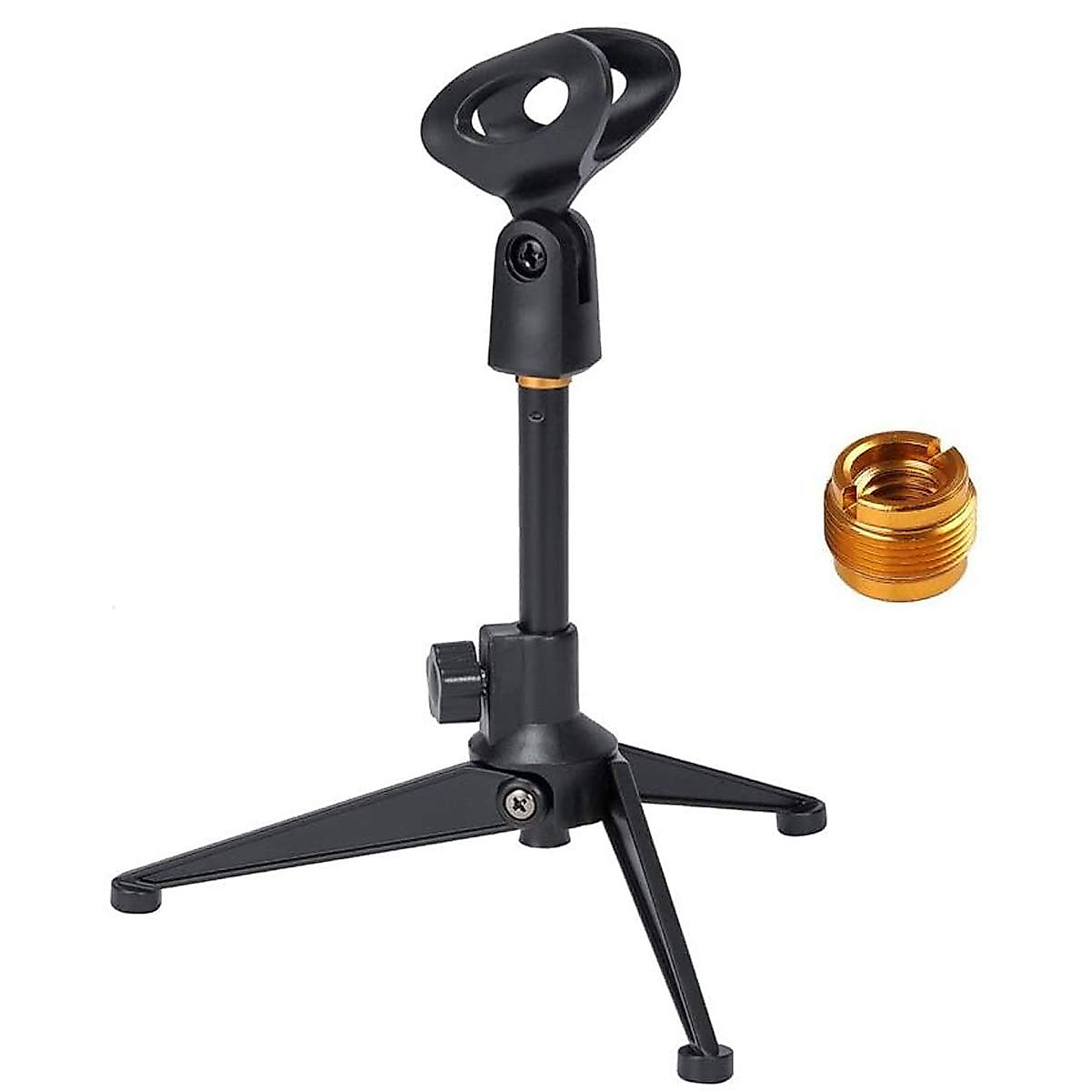 Bearstar Universal Adjustable Desk Microphone Stand Portable Foldable Tripod MIC Tabletop Stand with Small Plastic Microphone Clip Such as Sm57 Sm58 Sm86 Sm87