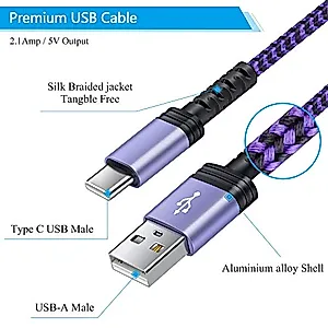 C Charger Cable Fast Charging Phone Android Power Cord 4Pack for Samsung Galaxy S22+ S22 Ultra S22 Plus Note 21/20 Ultra, S21+/S20 Plus/S21 S20 FE/S10 Plus/S9 A11/A21/A51/A71 Google Pixel 5 4A XL