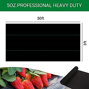 JARKLIN 3ft x 50ft Weed Barrier Landscape Fabric, 5oz Heavy Duty Weed Barrier Fabric for Ground Cover, Pro Premium Garden Weeds Control Barrier- Extra Thick Daul Layer Fabric, Black