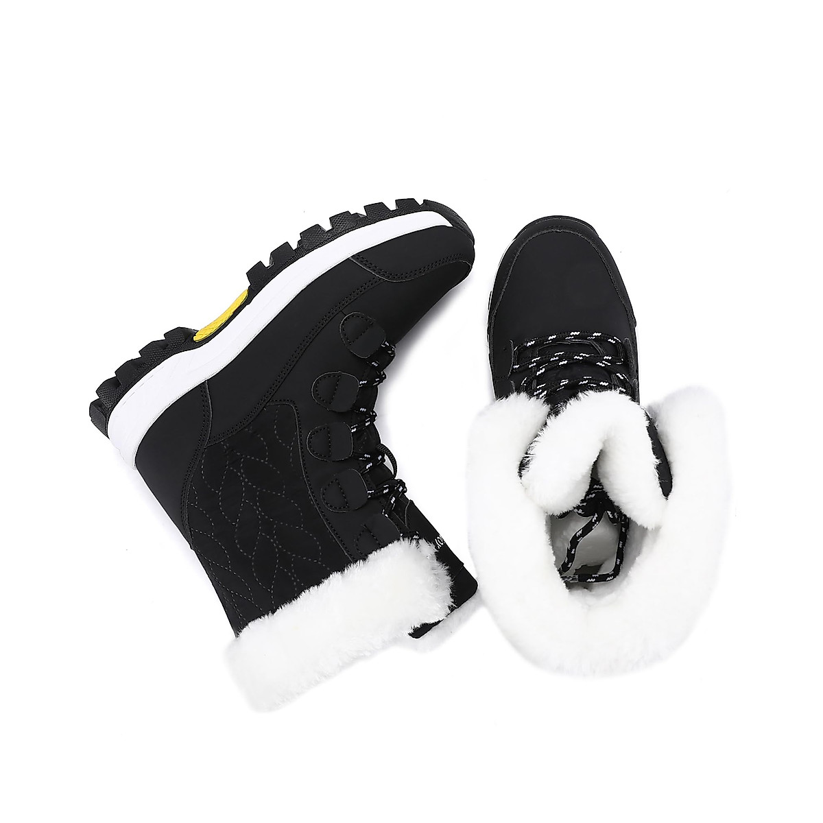 COOJOY Womens Winter Snow Boots Waterproof Shoes Tennis Walking Comfortable Hiking Booties Furry Mid Calf Warm Lightweight Black,US10 EU42