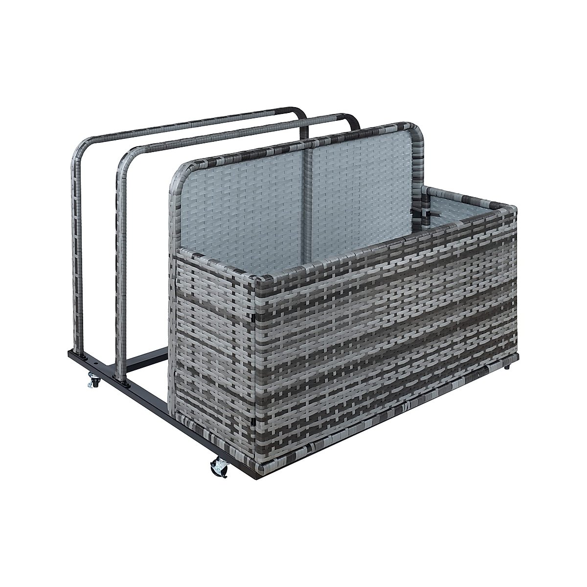 IDEALHOUSE Outdoor Storage, Patio Poolside Float Storage Basket,Double Layer Poolside Float Storage, Storage Box, PE Rattan Outdoor Pool Caddy with Rolling Wheels for Floaties,Beach-Sturdy,Grey
