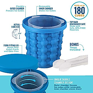 Ice Genie Deluxe The Original Ice Cube Maker| Holds Up to 180 Ice Cubes | Silicon Bucket | Perfect for Indoor/Outdoor Use | Bottled Beverage Cooler | Dishwasher Safe & Bpa-Free | Ice Tongs Included