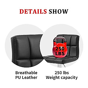 OffiClever Modern Bar Stool Set of 2 Counter Height Barstools Heigh Adjustable Swivel Bar Stool PU Leather Bar Chairs Home Kitchen Stools Hydraulic Dining Room Chairs, Black