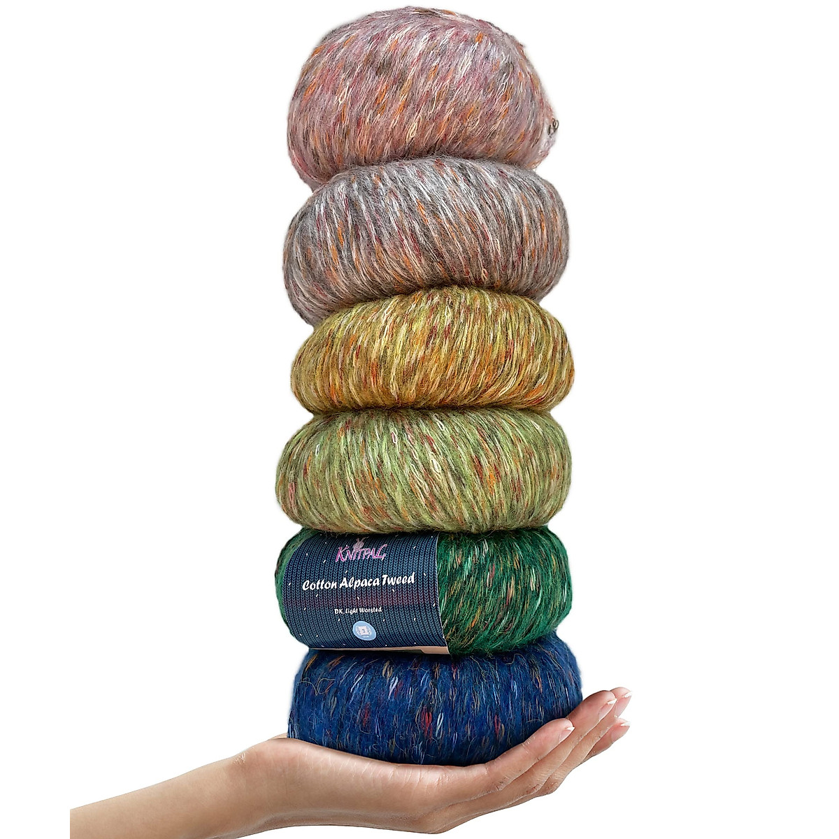 Cotton Alpaca Tweed, 3 DK, Light Worsted Yarn, Assorted Variety Craft Pack of 6 (882yds/300g), Super Soft Fluffy Blend for Knitting, Crocheting, Loom and Weaving (Forest Pack)