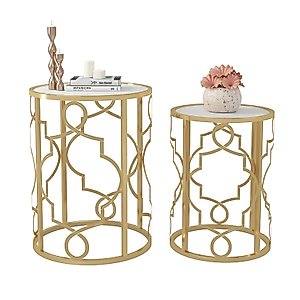 RiteSune Round Side Tables with Wooden Top End Table Set of 2, Mid Century Modern Circle Coffee Tables Accent Table for Small Spaces, Living Room, Bedroom, Foyer, Entryway - Assemble Already