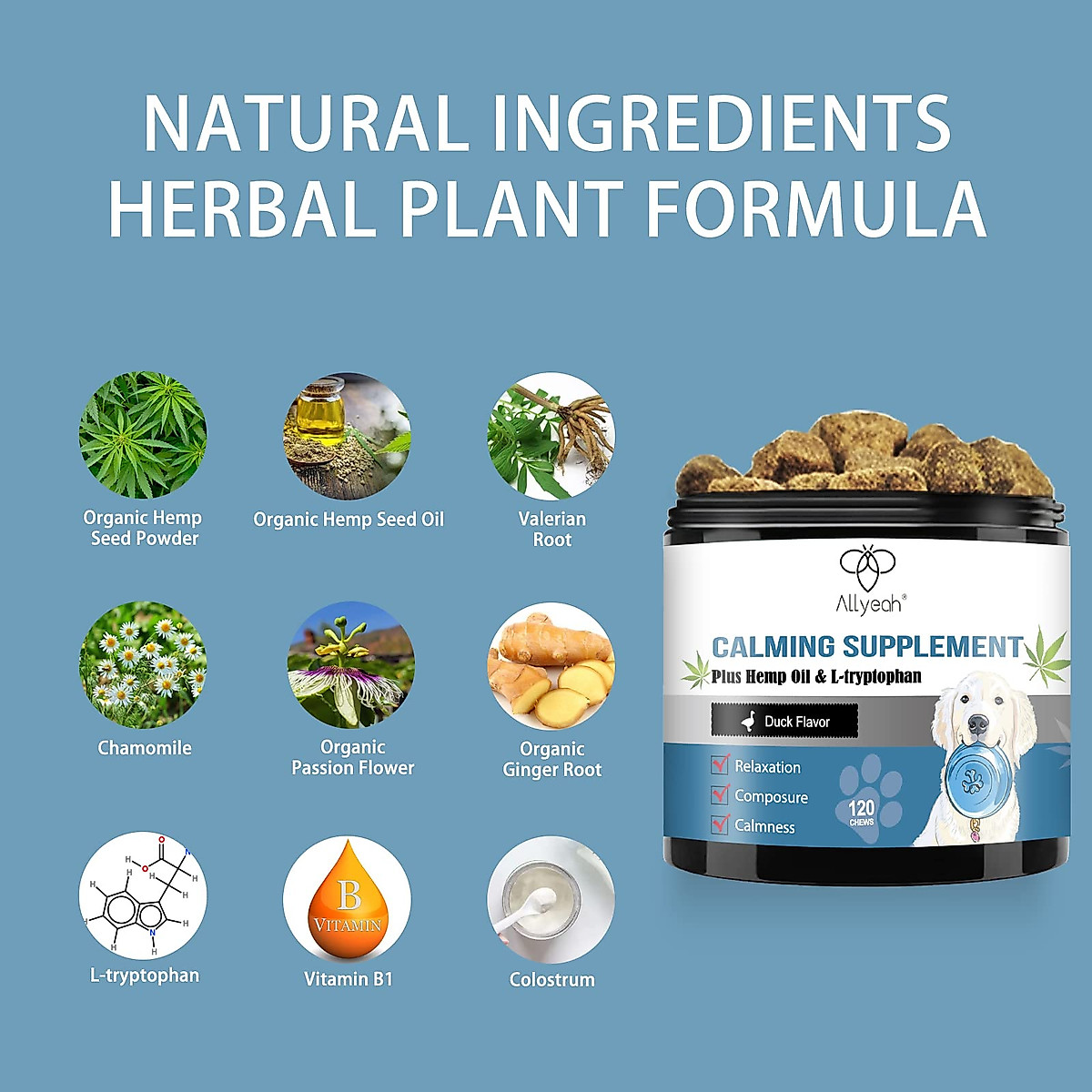 Dogs Calming Chews, Dog Treats Anti Anxiety Relief Dog Chill Pill Bites, Hemp Calm Care, Fireworks Travel Sleep Aggression Separation Pain Ease, Dog Anxiety Grooming Pets Supplements Relaxer Calm Aid