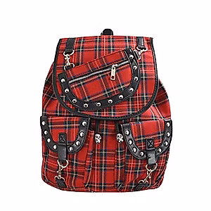 Lost Queen London Red Tartan Plaid Checked Drawstring Rucksack Backpack