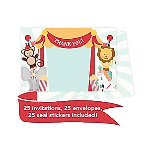 Desert Cactus Circus Carnival Thank You Cards (25 Count) With Envelopes Bulk Birthday Party Bridal Blank Graduation Kids Children Boy Girl Baby Shower (25ct)