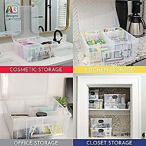 AB Designs 6990ABD Super Satchel Double Deep with Removable Dividers, Stackable Home Storage Organization Container, Clear with Sliver Latches and Handle