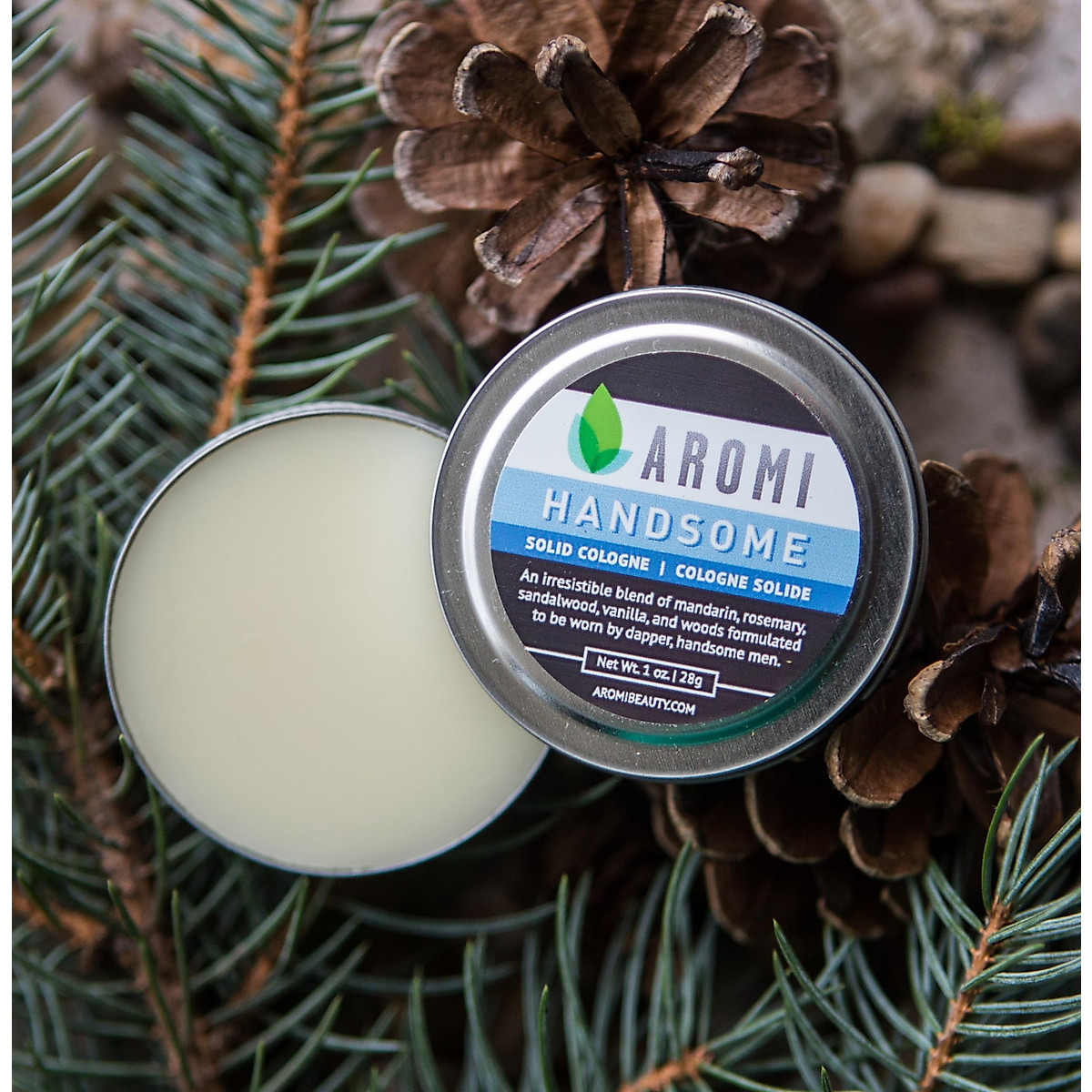 Aromi Solid Cologne | Sweet, Vanilla, Musk Fragrance, Vegan and Cruelty-free Scent, Portable, Travel, Small Gift, Men's Stocking Stuffer, Alcohol-free (Handsome)