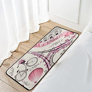 Paris Eiffel Tower FranceKitchen Rugs France Bicycle BalloonKitchen Floor Mats Bath Rug Non Slip Doormat Carpet Area Rugs for Entryway Bedroom Living Room Home Decor 39 X 20 Inch