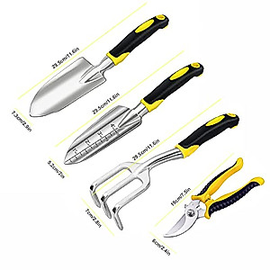 TTNTU 5PCS Garden Tool Set, Ergonomic Handle Tools, Heavy Duty Aviation Aluminum Gardening Kit Gift for Men & Women, Yellow (TT03)