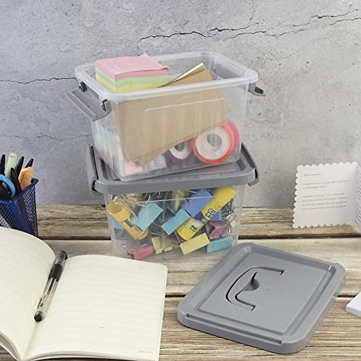 CadineUS 3 Liter Small Storage Boxes with Lids, Plastic Storage Bins Set of 6