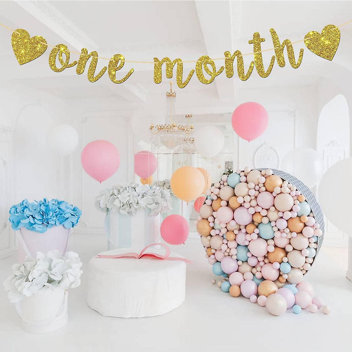 INNORU One Month Banner, Baby Shower Party Decorations, Newborn Sign Banner, New Baby - Gender Reveal - Happy 30 Days Party Decorations, Gold Glitter