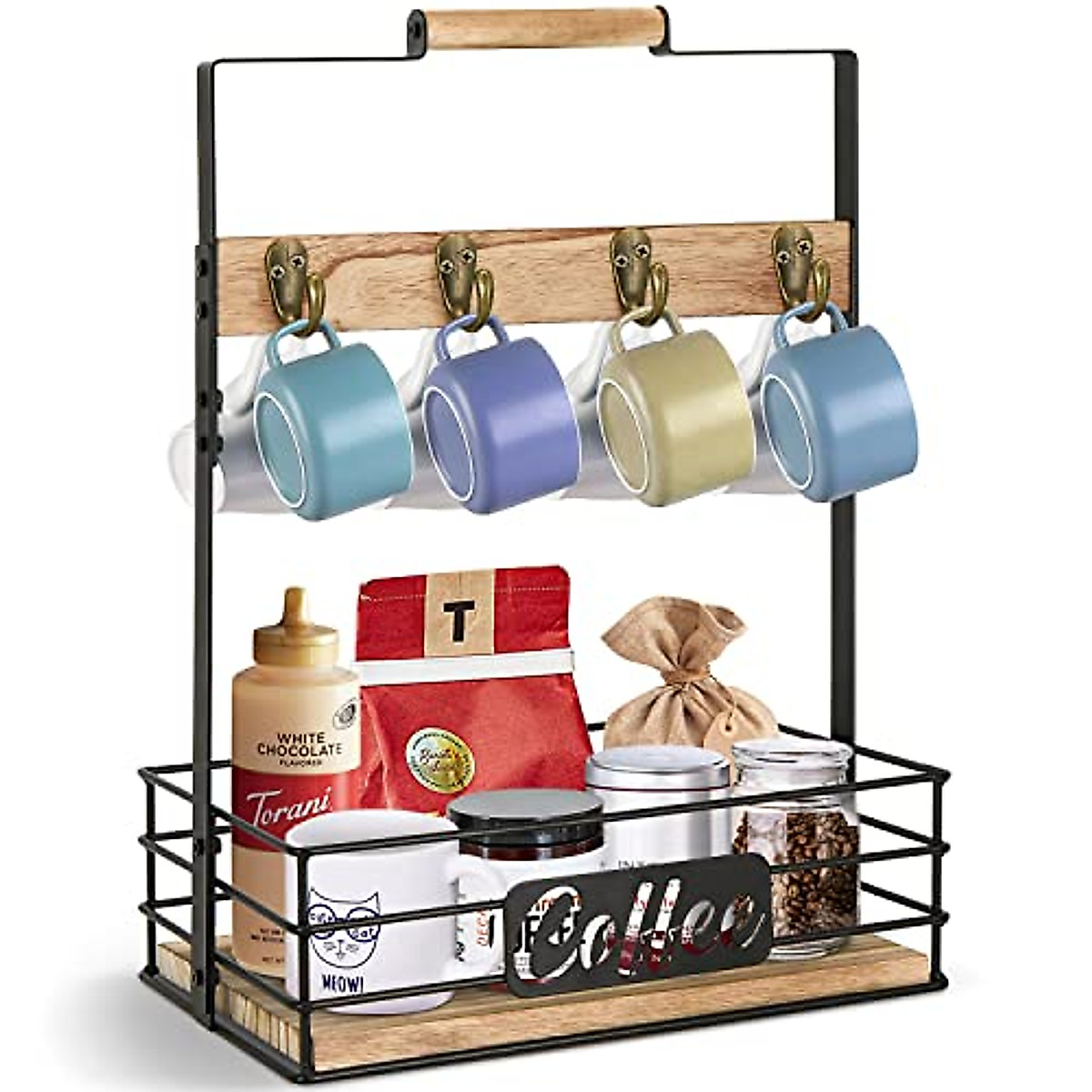 Coffee Mug Holder, Coffee Station Organizer for Countertop with 8 Mug Hooks, Coffee Cup Holder Coffee Mug Rack for Coffee Bar, Coffee Mug Tree Rack with Storage Shelf, Coffee Bar Accessories Organizer