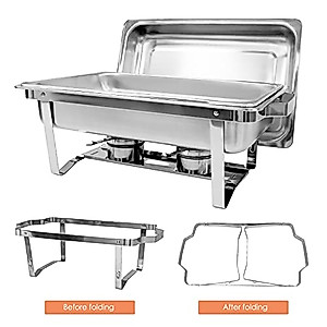 GRANDMA SHARK 4 Packs 8QT Stainless Steel Rectangular Chafing Dishes Sets with Alcohol Furnace for Catering Buffet Warmer Set Chafing Dish Buffet Set Food Warmers for Parties with Folding Frame