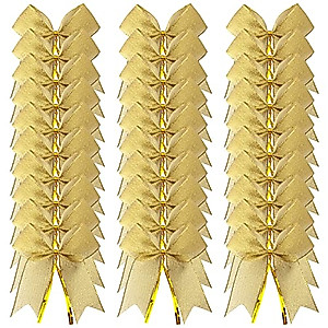 Micomon 50pcs 3-1/2" Metallic Gold Bows Twist Tie Bows for Gift Wrapping with Fish Tails (Gold)