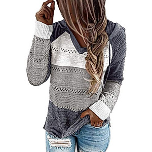 Womens Long Sleeve Tops Casual Color Block Sweater for Women Plus Size Grey XXL