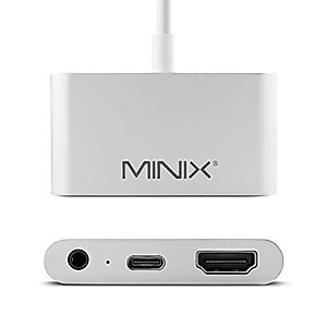 MINIX NEO C-HAGR, USB-C 3.5mm Audio Jack Adapte with to 4K @ 60Hz Display Output, Multi OS Support macOS, iPadOS, Android OS and Windows OS. Silver