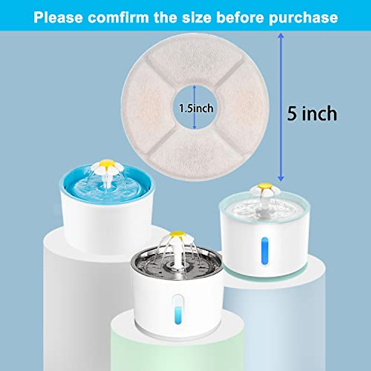 【New Version】 Cat Water Fountain Filters, 8 Pack Replacement Pet Fountain Filter Fit with 3 Premium Filtration System, Packaged with 4 Pre-Filter Sponges & 1 Cleaning Brush