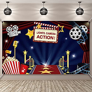Movie Theme Party Decorations Supplies, Large Fabric Backdrop for Movie Night Birthday Party Event Awards Night Ceremony Photo Photography Booth Background, 72.8 x 43.3 Inch