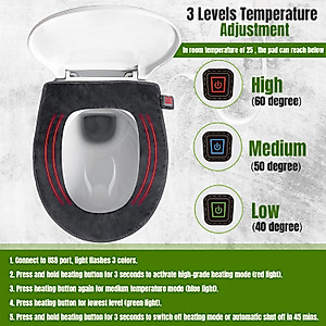 Hudson Comfort Heated Toilet Seat Cover – USB Powered Toilet Seat Warmer – Adjustable Temperature Levels Toilet Seat Cover with Soft Plush Fabric – Hand Wash and Easy Installation (Round)