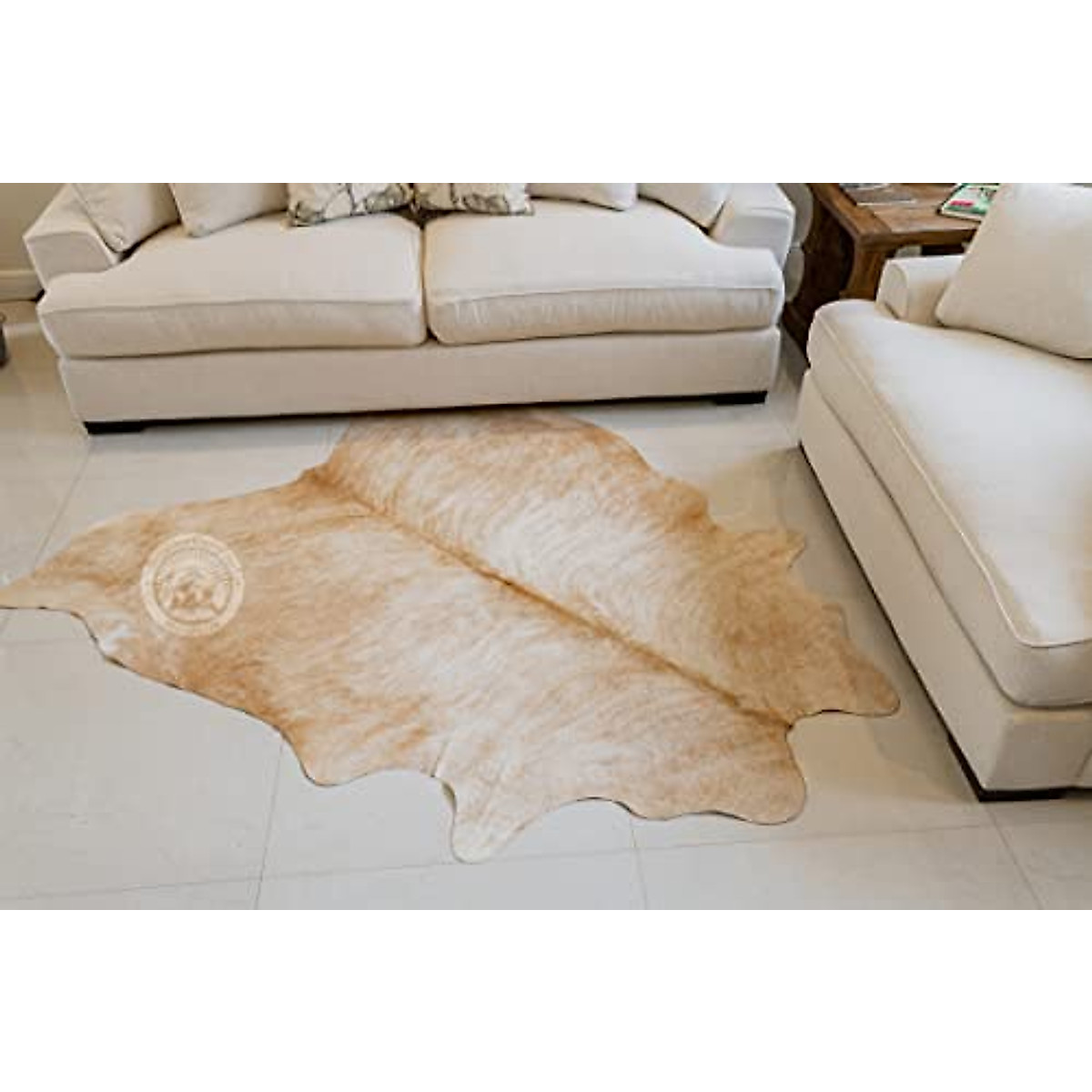 Genuine Exotic Beige Cowhide Rug Large 6 x 6-7 ft. 180 x 210 cm