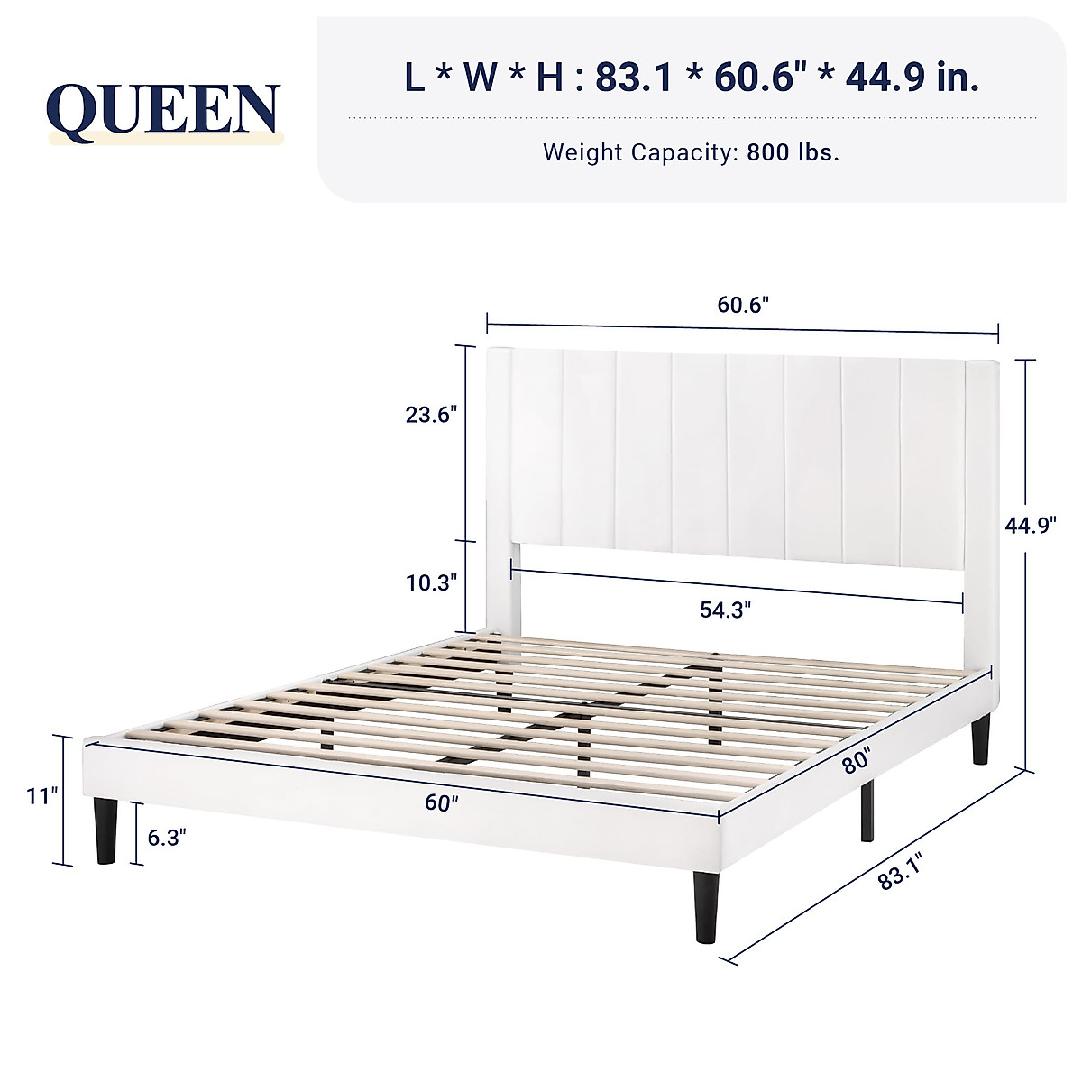 Allewie Queen Bed Frame/Velvet Upholstered Bed Frame with Vertical Channel Tufted Headboard/Strong Wooden Slats/Platform Bed Frame/Mattress Foundation/Box Spring Optional/Easy Assembly/White