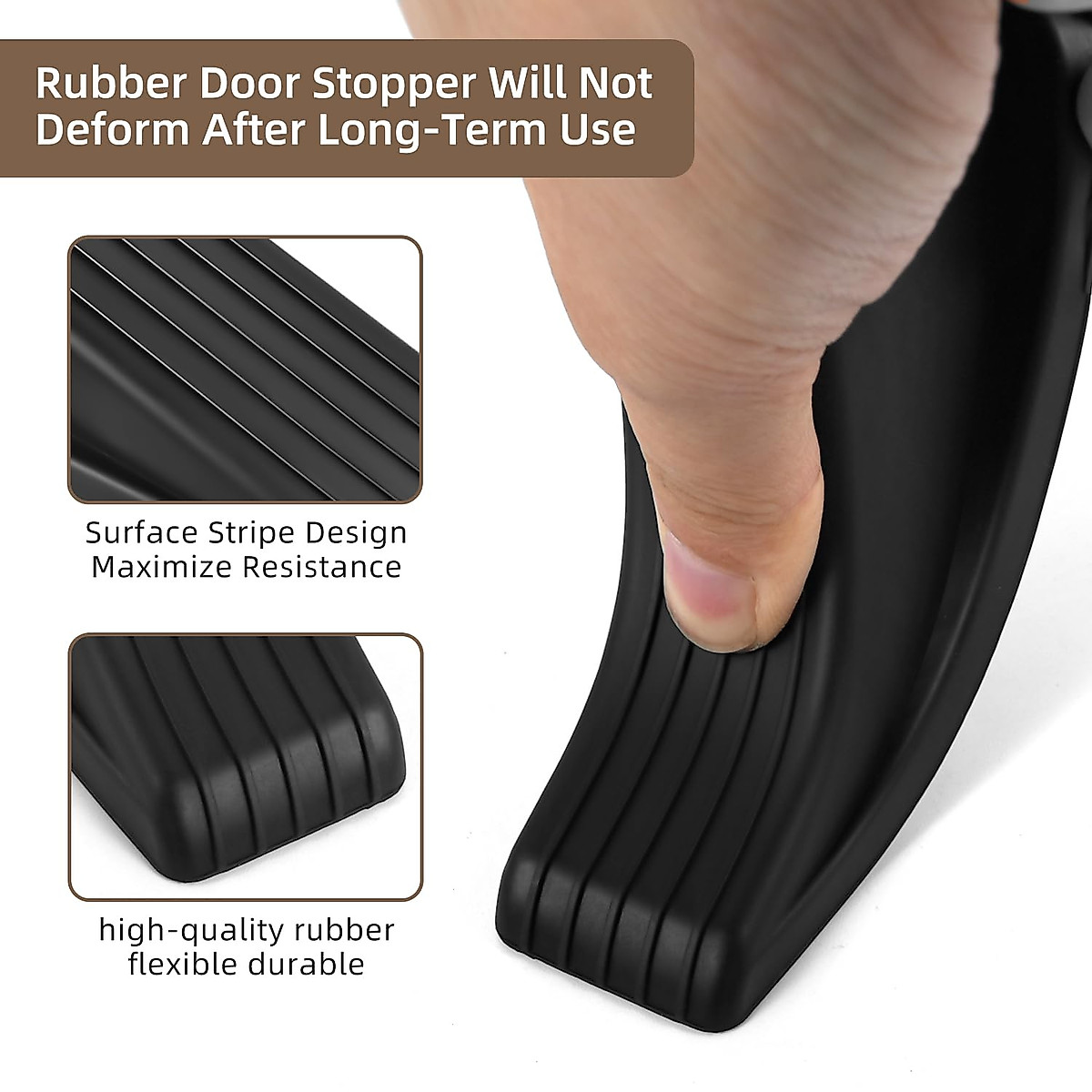 JZWBLILY Door Stoppers for Bottom of Door on Floor, Premium Rubber Door Stopper Wedge, Floor Sturdy Stackable Door Stops for Carpet Heavy Duty Door, Door Gaps (Black, 2 Pack)