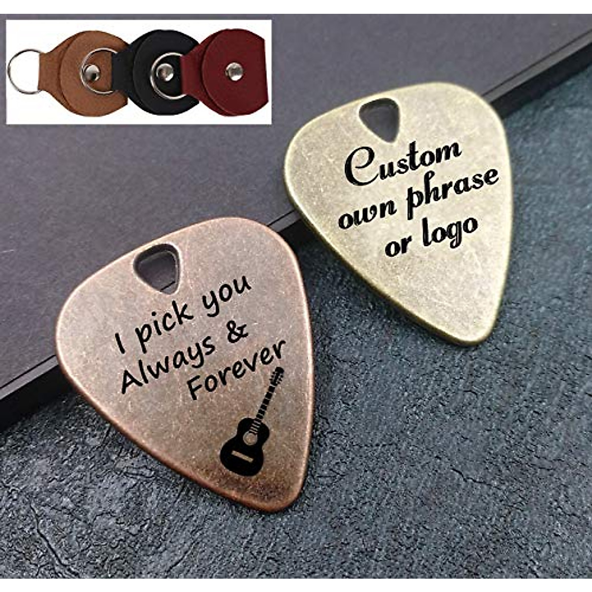FKOG Custom Metal Guitar Pick, Customize Personalized Wood Guitar Pick Holder Music Gifts for Him Her Men Women Dad Husband Boyfriend Girlfriend (custom link)