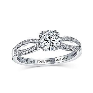 Personalize 1CT Delicate Round Brilliant Cut Solitaire AAA CZ Engagement Ring For Women .925 Sterling Silver Promise Pave Split Infinity Band Custom Engraved