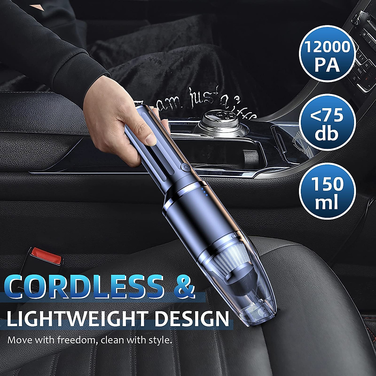 CDRCMXV Handheld Vacuum, Mini Hand Vacuum Cordless Rechargeable High Power Dust for Home, Small Vacuum Cleaner for Car Upholstery, Carpet, Pet Hair(Black)