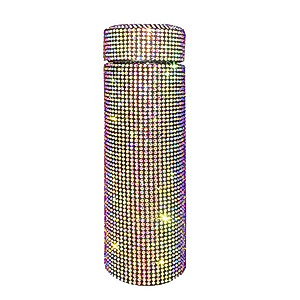 Bling Crytal 17oz Insulated Water Bottle with Strainer,Stainless Steel Thermal Bottle,Leak-Proof Double Walled Vacuum Insulated ,Diamond vacuum flask for woman to Travel, Picnic& Camping (multi)