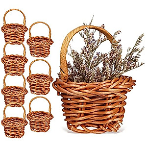 Wicker Basket 8pcs Mini Woven Baskets Miniature Picnic Baskets with Handles Farmhouse Small Basket Wedding Candy Gift Baskets Tiny Hamper Baskets for Wedding Xmas Tree Ornaments Woven Basket