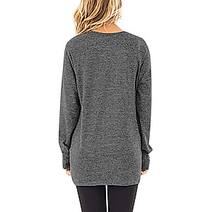 SHIBEVER Long Sleeve Women Tops: Fall Casual Tunic Shirts for Womens Round Neck Twist Knotted Tee Blouses Dark Grey M
