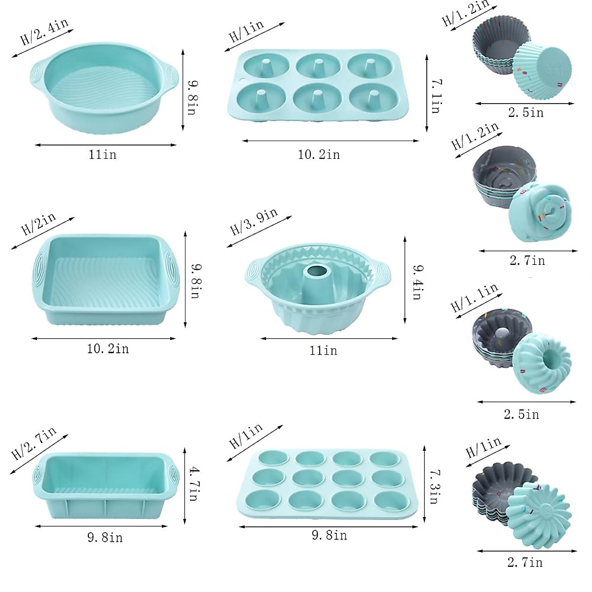 30pcs Nonstick Silicone Bakeware Set With Baking Pan, Silicone Cake Molds, Baking Sheet, Donut Pan, Silicone Muffin Pan,Cake Pan, And 24 Pack Silicone Cupcake Mold Baking Cups