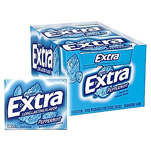 Extra Gum Peppermint Chewing Gum, 15 Pieces (Pack of 10)