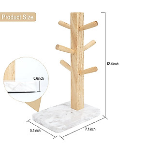 WORHE Marble Mug Holder Thicker Base Coffee Cup Holder with 6 Hooks Stand for Countertop, Mug Stand Hanger for Coffee Bar Accessories and Decor Coffee Organizer Station White (WH032)