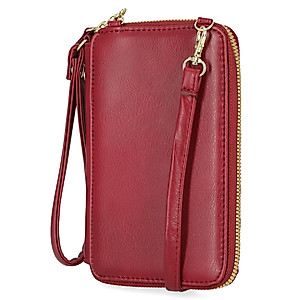 Mundi Jacqui RFID Blocking Crossbody Wallet Bag for Women, Compact Travel Size Cell Phone Holder Purse Vegan Leather, Red