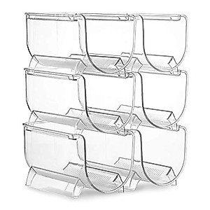 Set of 6 Wine and Water Bottle Organizer, Stackable Plastic Wine Rack Holder for Pantry, Kitchen, Fridge, Ideal Storage for Wine, Soda, Pop and Beer, Clear