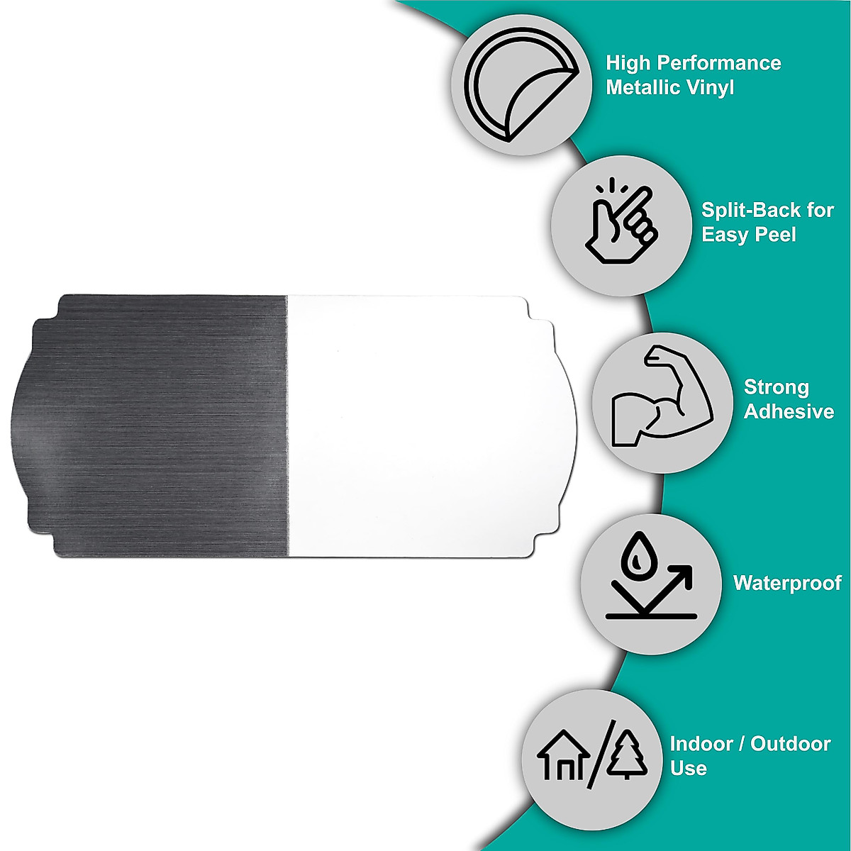 Recycle and Trash Stickers for Kitchen Trash Cans and Recycling Bins, Indoor Trash and Recycle Sticker Combo for Garbage Can Logo Symbol, 2 Silver Decals, 6.5" x 3" Elegant Style with Split-back